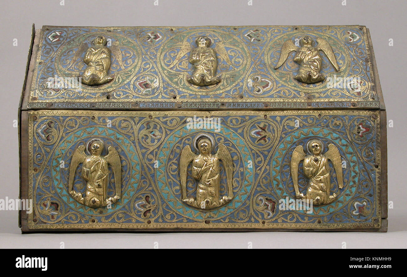 A 13th-century French chasse featuring champlevé enamel on gilt-copper ...