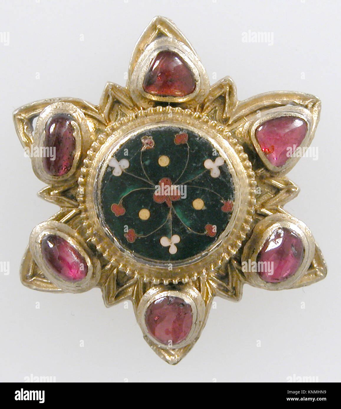 Illustration of four enamel plaques, showing detailed decoration ...