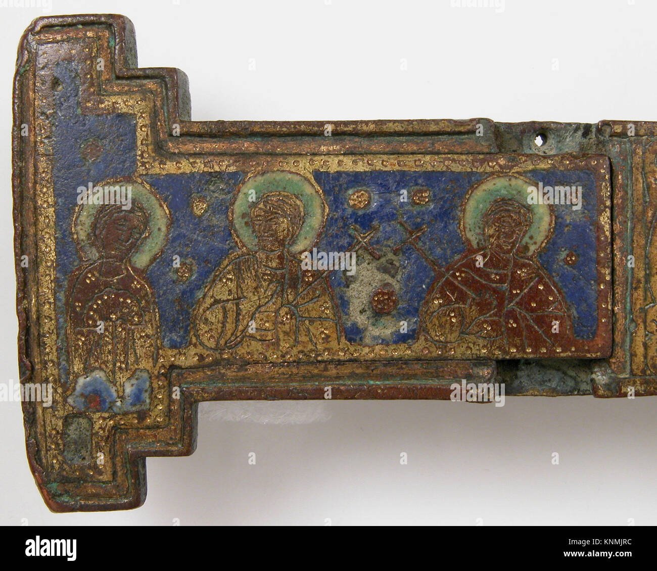 A French medieval cross from ca. 1180, copper engraved and gilt with ...