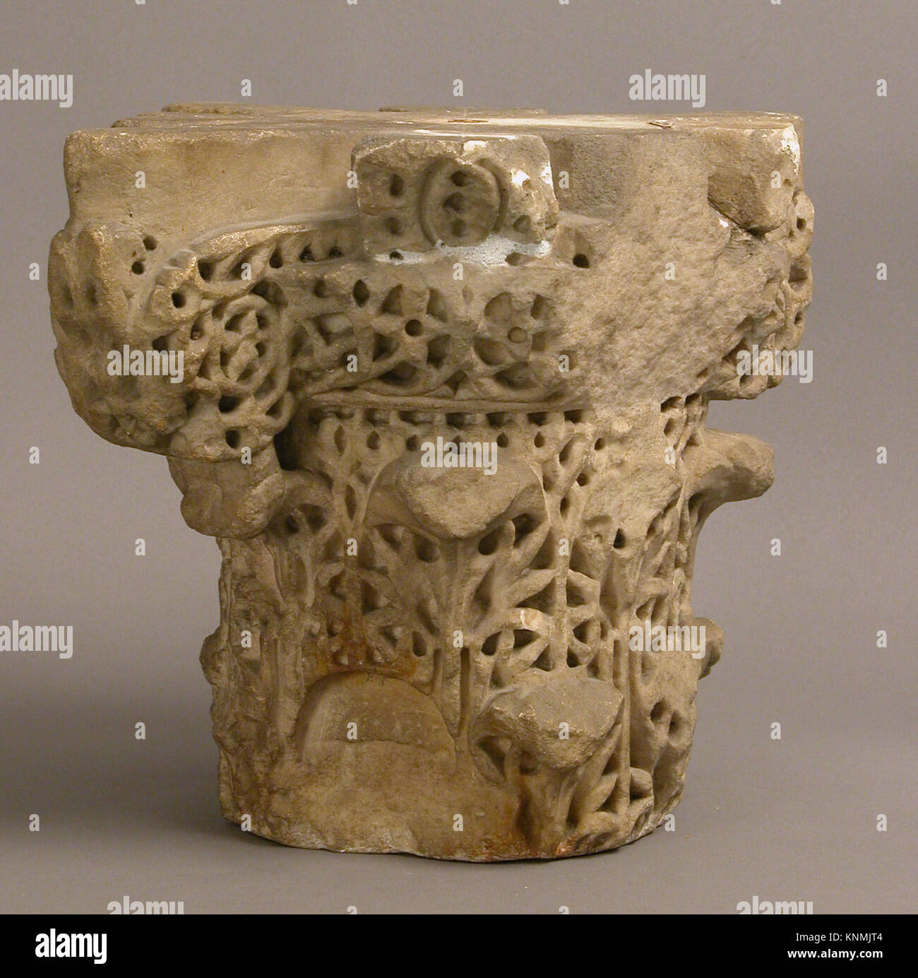 A historic stone capital from the Metropolitan Museum of Art, showing ...