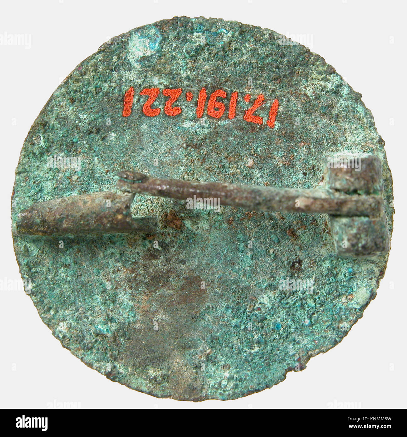 Roman disk brooch from 1st–4th century, copper alloy, measuring 2.7 x 1 ...