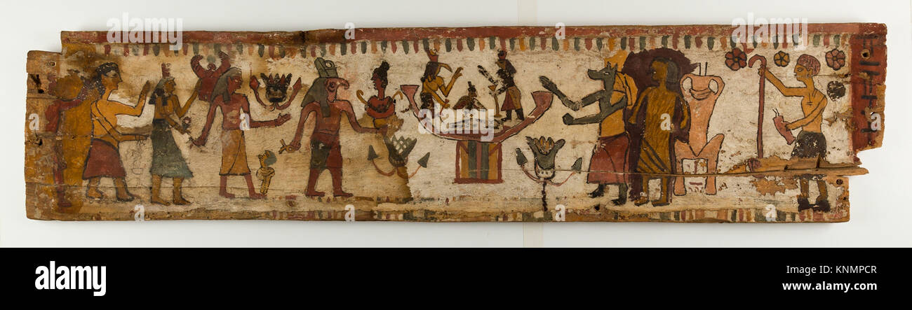 This coffin panel depicts funerary rituals and gods, illustrating ...