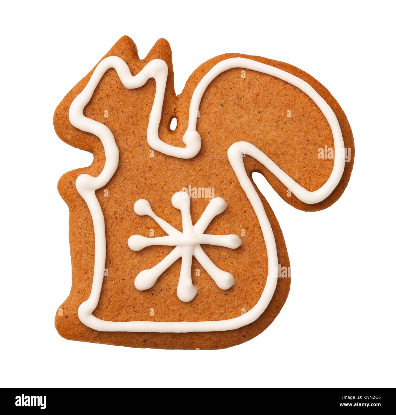 Gingerbread squirrel cookie isolated on white background. Top view ...