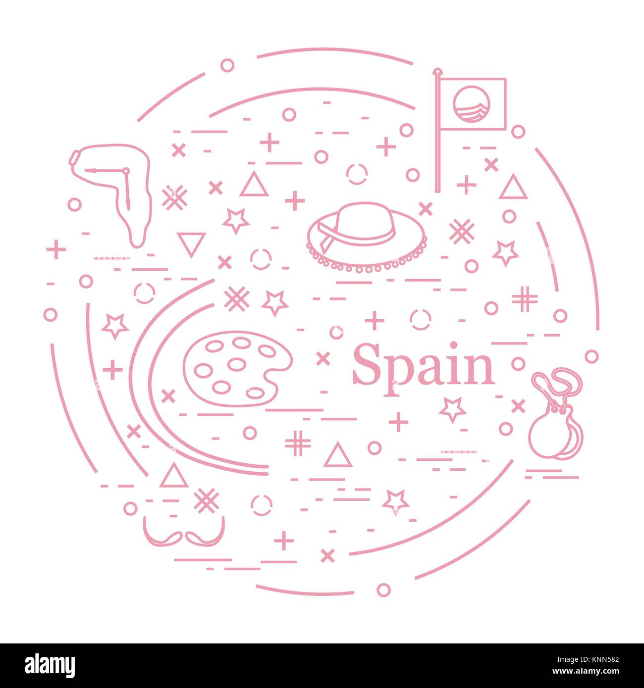 Vector illustration with various symbols of Spain arranged in a circle ...