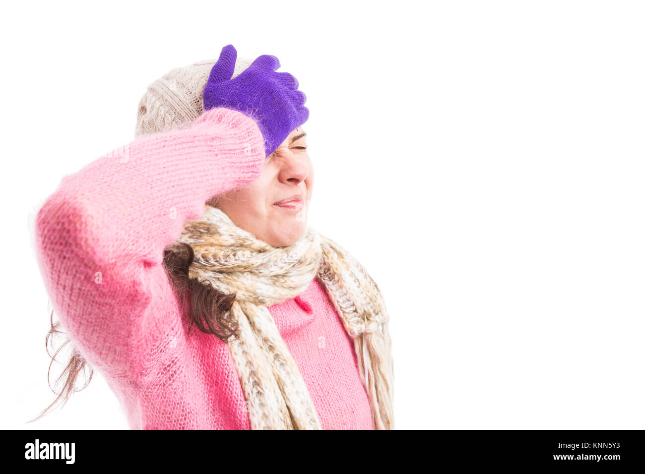Sick cold woman suffering headache and fever because of contagious ...