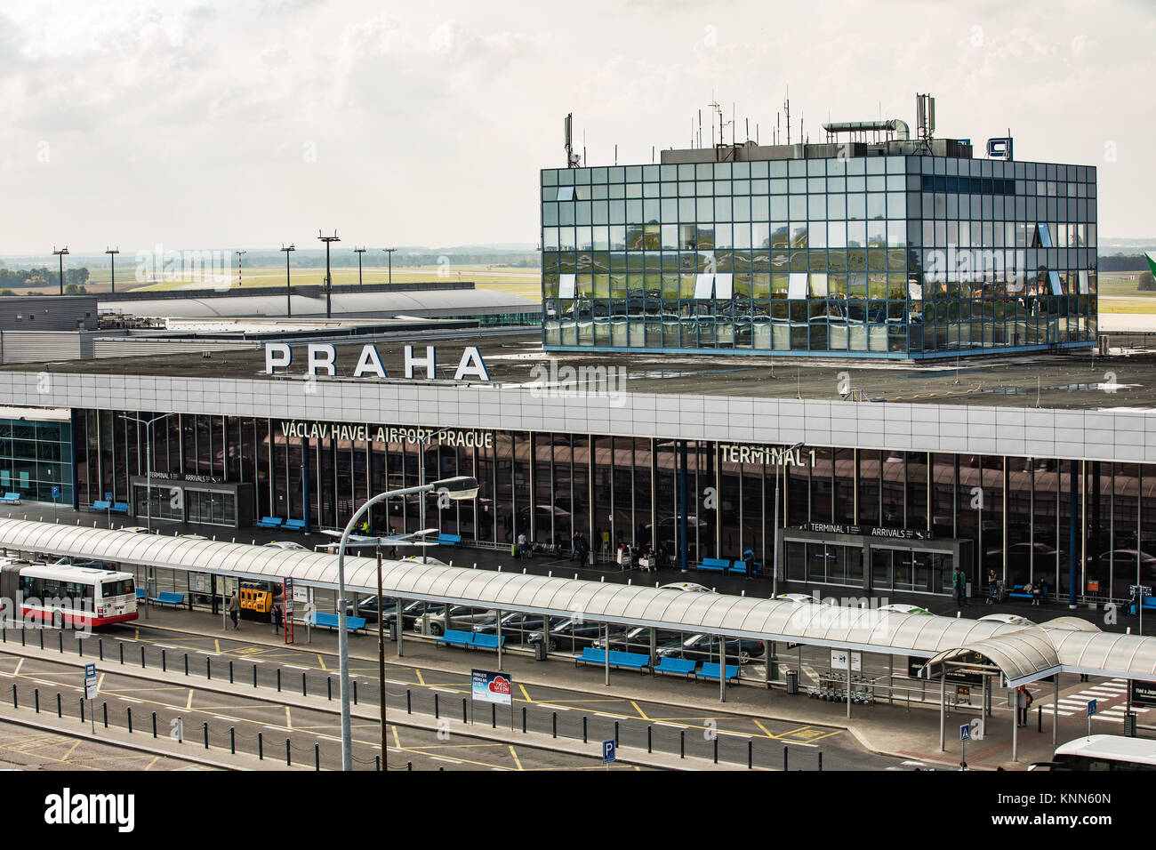 Prague, Czech Republic - September 27, 2017. Airport check-in hall of ...