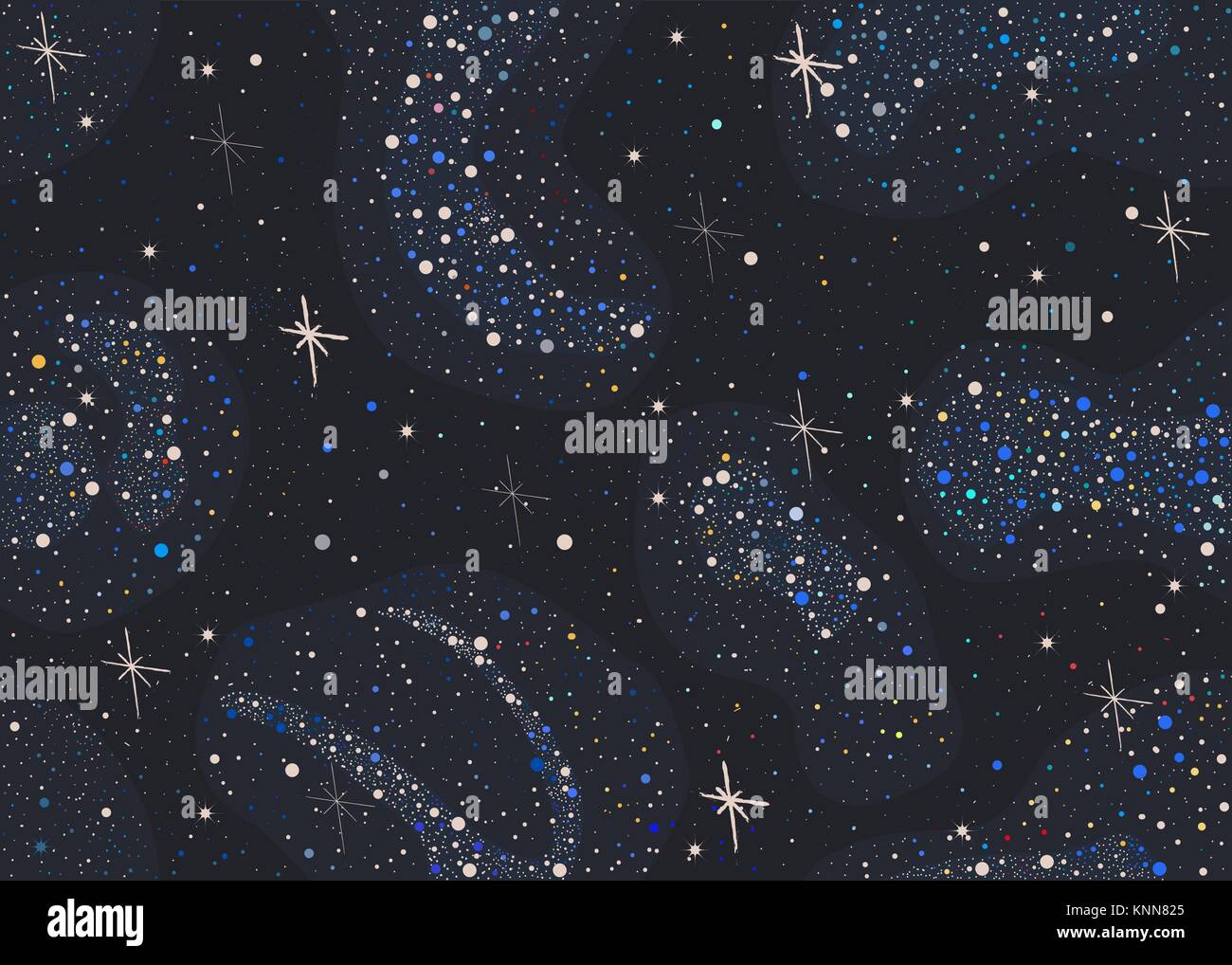 Colorful Seamless Pattern with shiny Stars. Dark Starry Night. Red ...