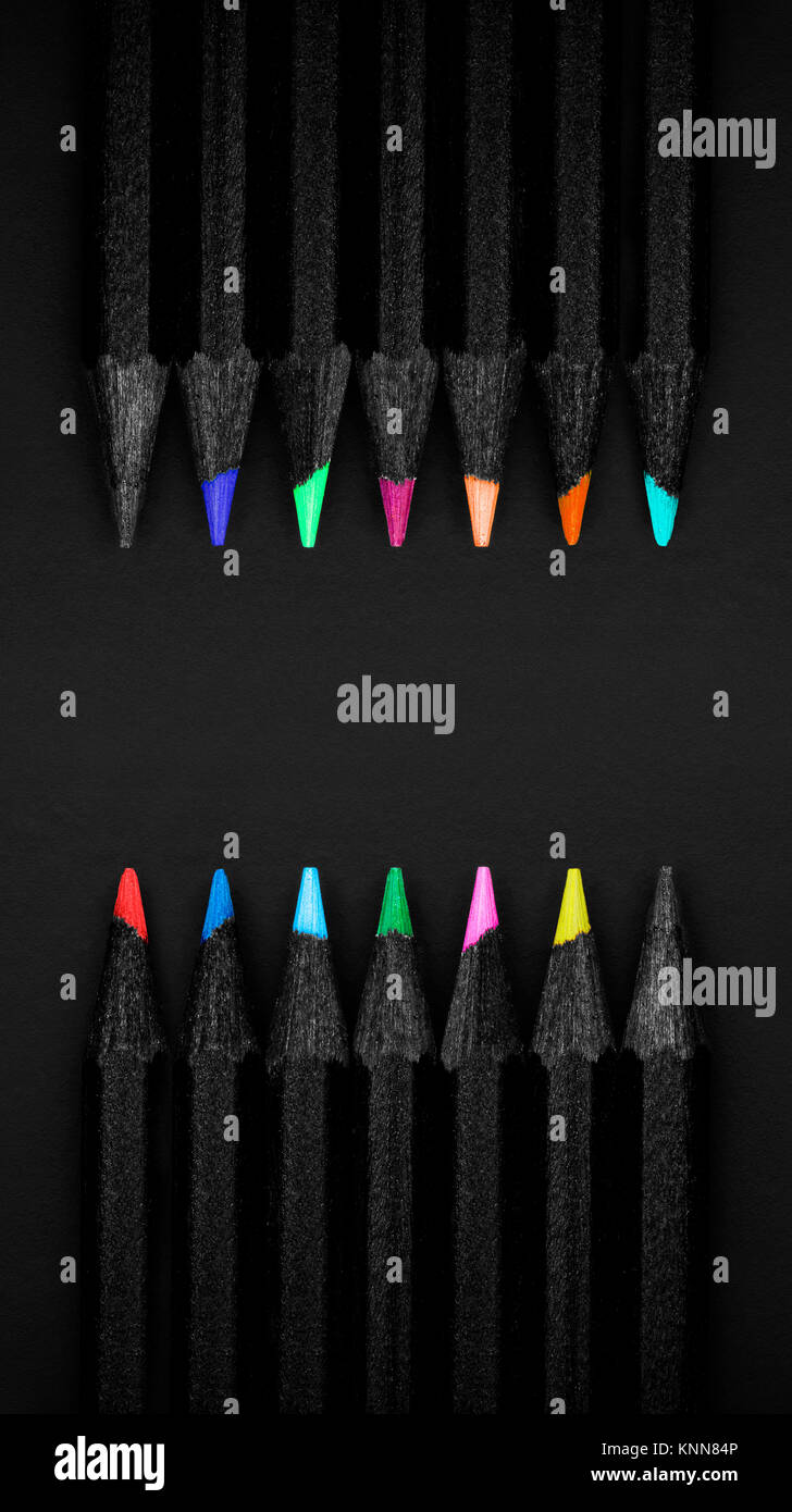 black, colored pencils, on black background Stock Photo - Alamy
