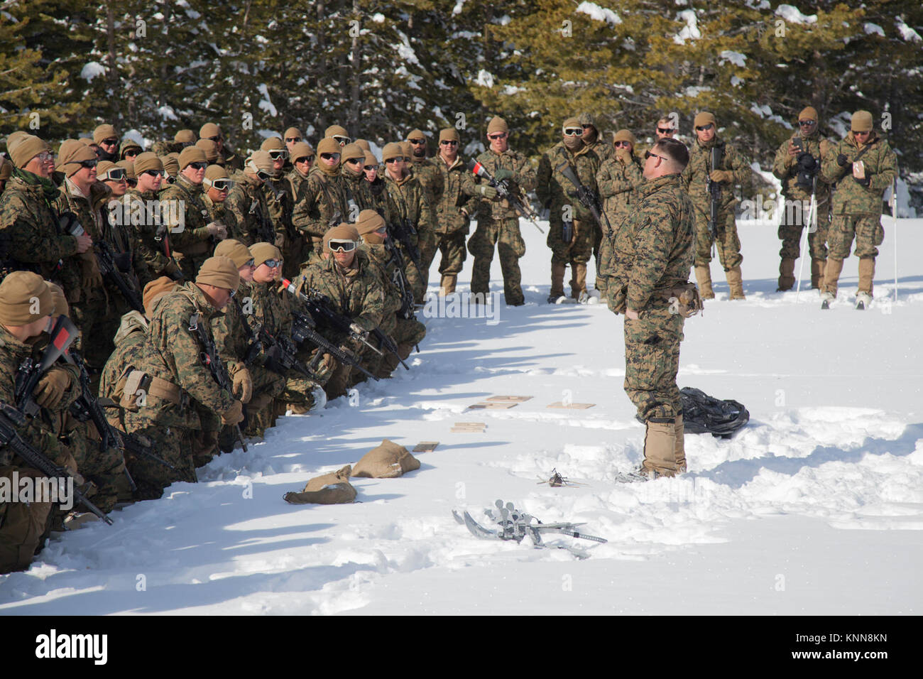 A Mountain Warfare Instructor, conducts a ski safety brief for 2nd ...