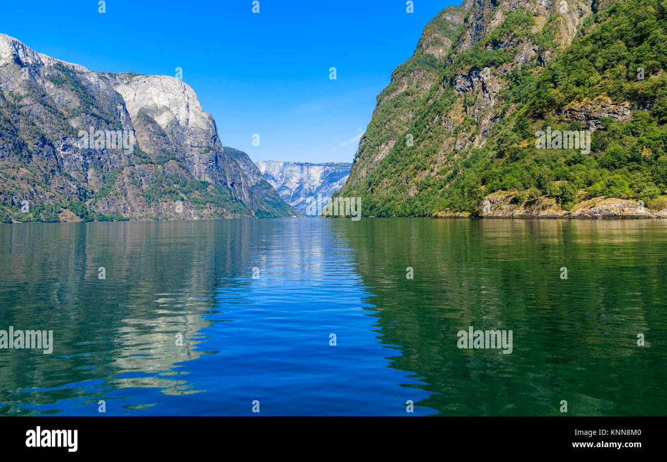 Tourism vacation and travel. Mountains and fjord Sognefjord in Norway ...