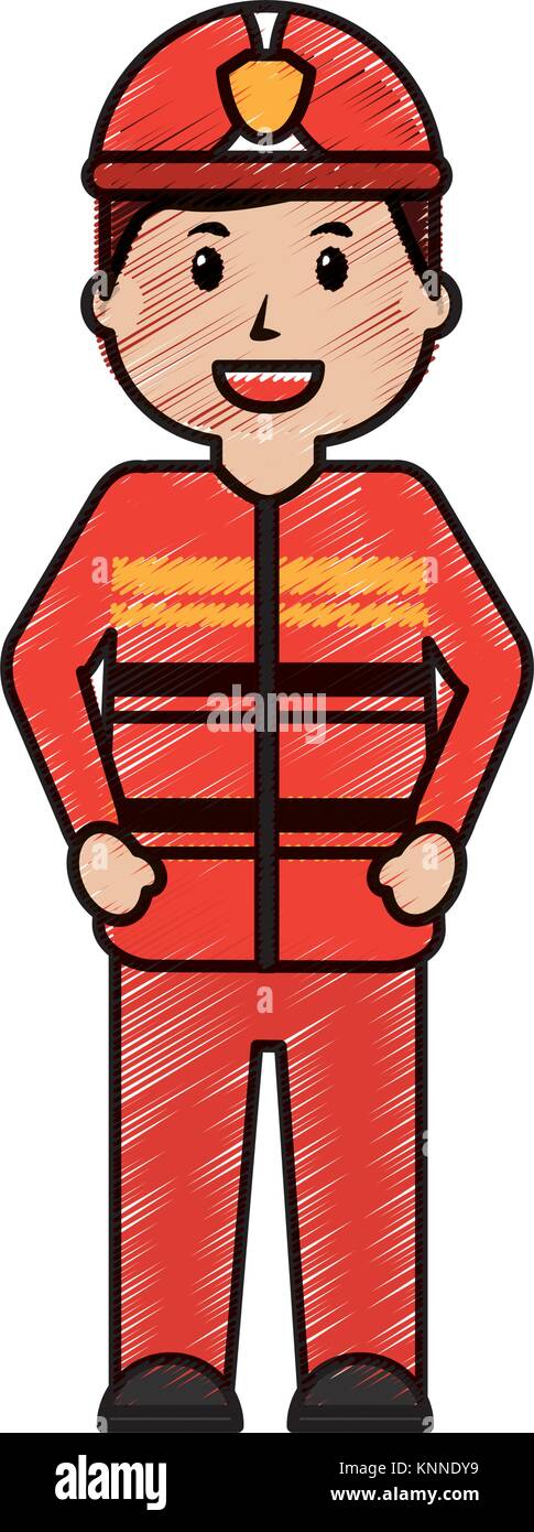 standing happy firefighter worker with uniform and helmet Stock Vector ...