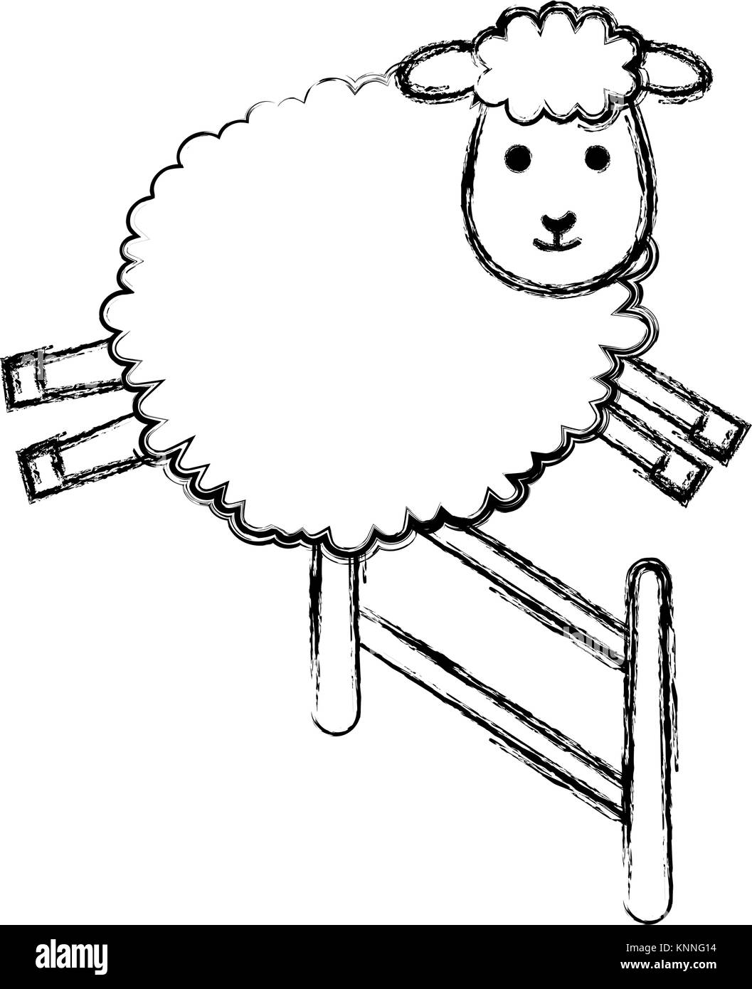 cute sheep jumping fence character icon vector illustration design ...