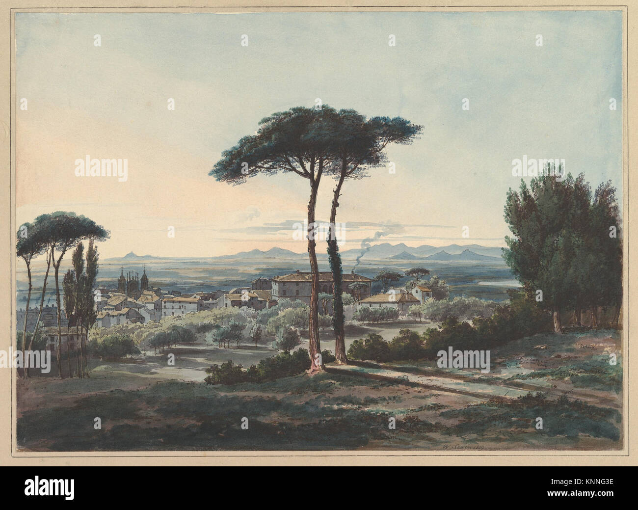 This 1819 watercolor by William Cowen depicts Frascati, Italy ...