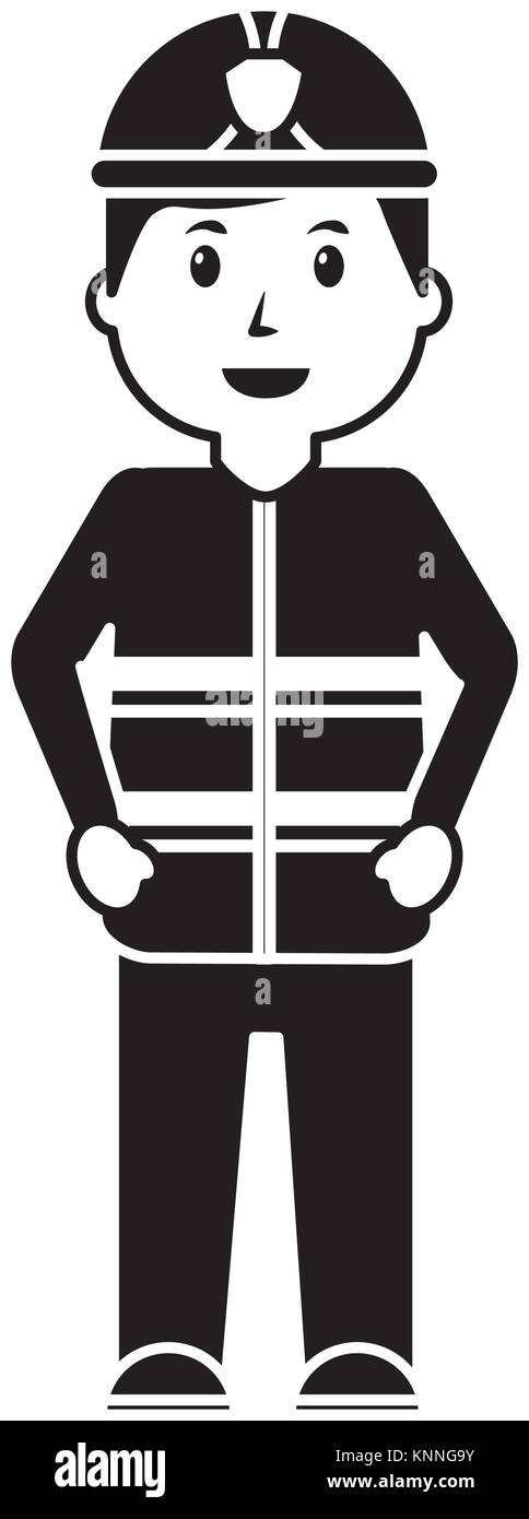 standing happy firefighter worker with uniform and helmet Stock Vector ...