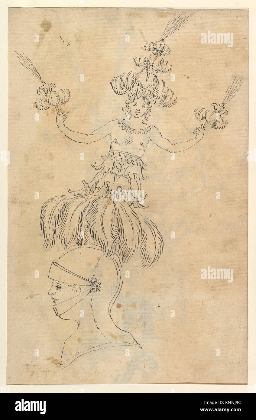 Illustrated design for medieval armor and tournament headdress, showing ...