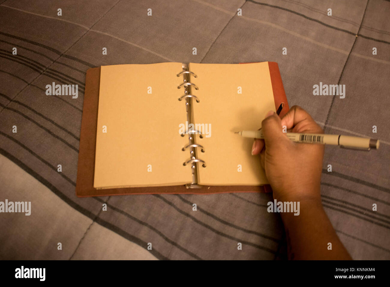 Hand Writing In Empty Book Stock Photo - Alamy
