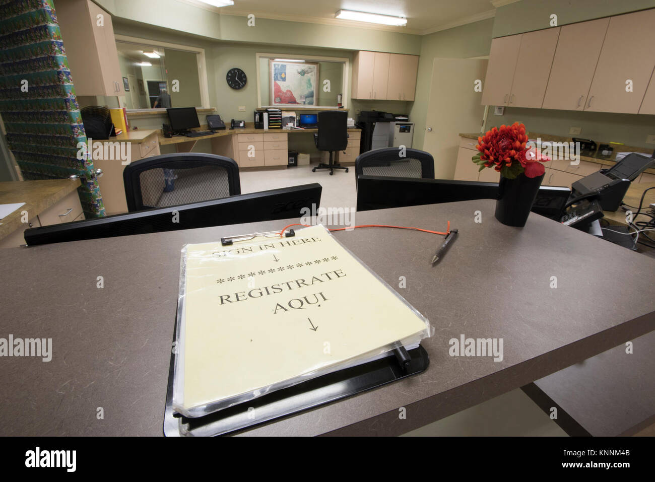 The Lytle Community Health Center waiting room that features a lowered ...