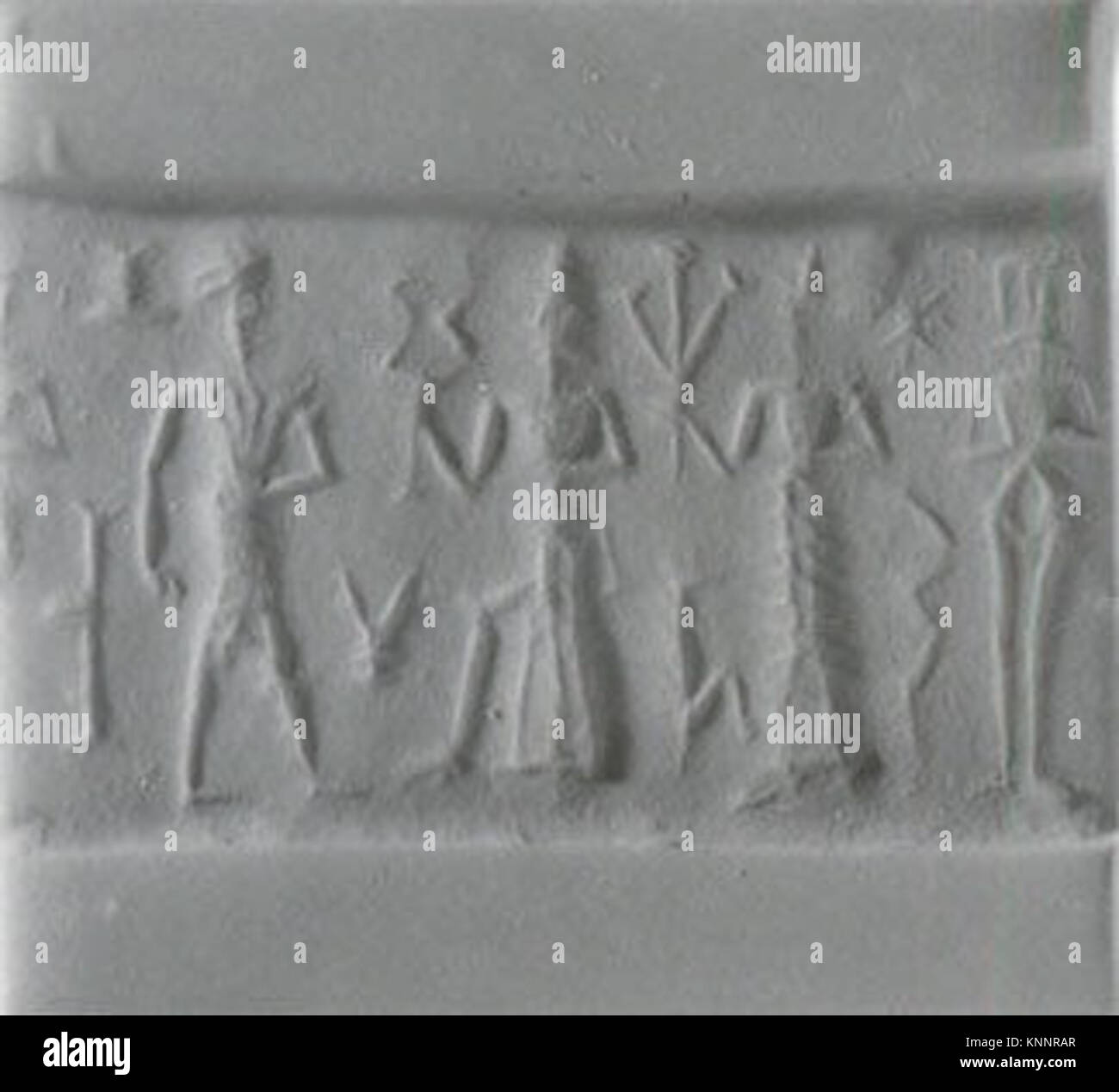 Cylinder seal, Mesopotamian, carved stone, depicting mythological ...