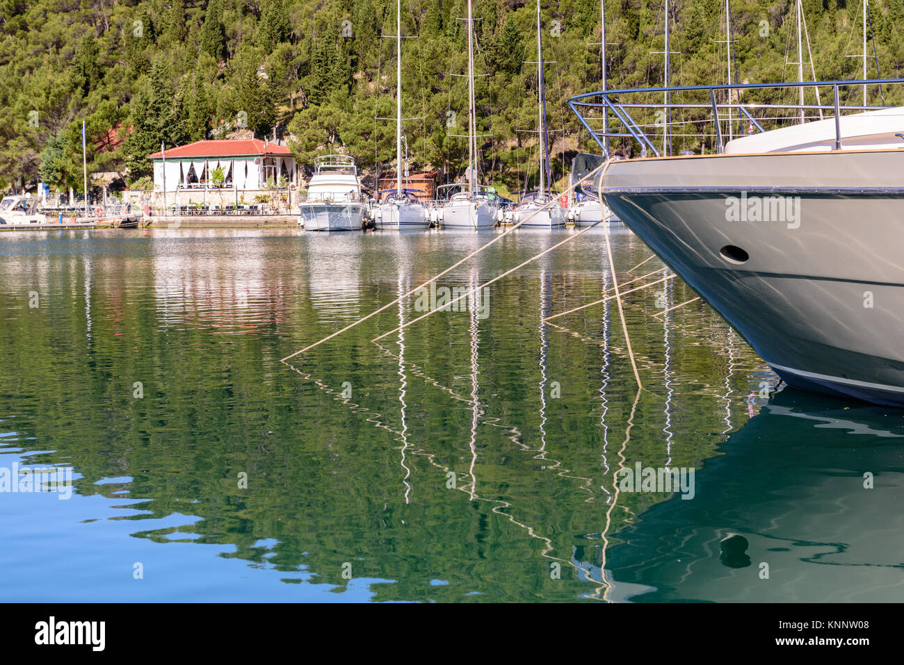 Port and cityscape of Skradin. Skradin is a small medieval town at ...