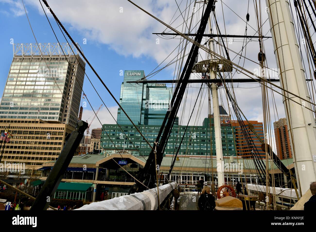Historic USS Constellation navy ship mast, Baltimore, MD, USA Stock ...