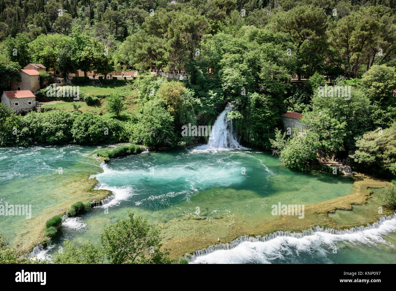 Aerial View of waterfall Skradinski Buk in Krka National Park ,one of ...