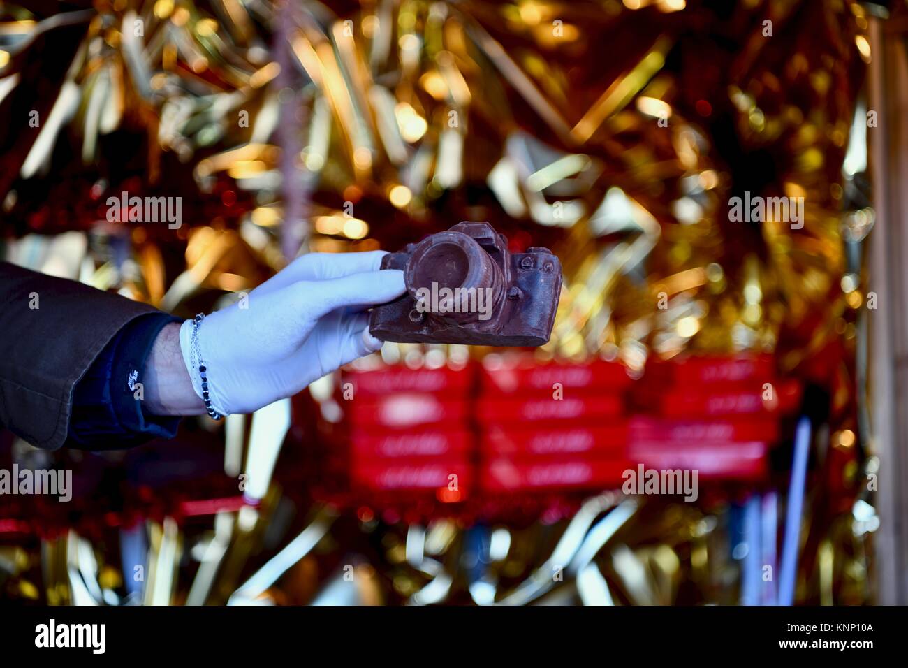 Chocolate camera at German Christmas market Stock Photo - Alamy