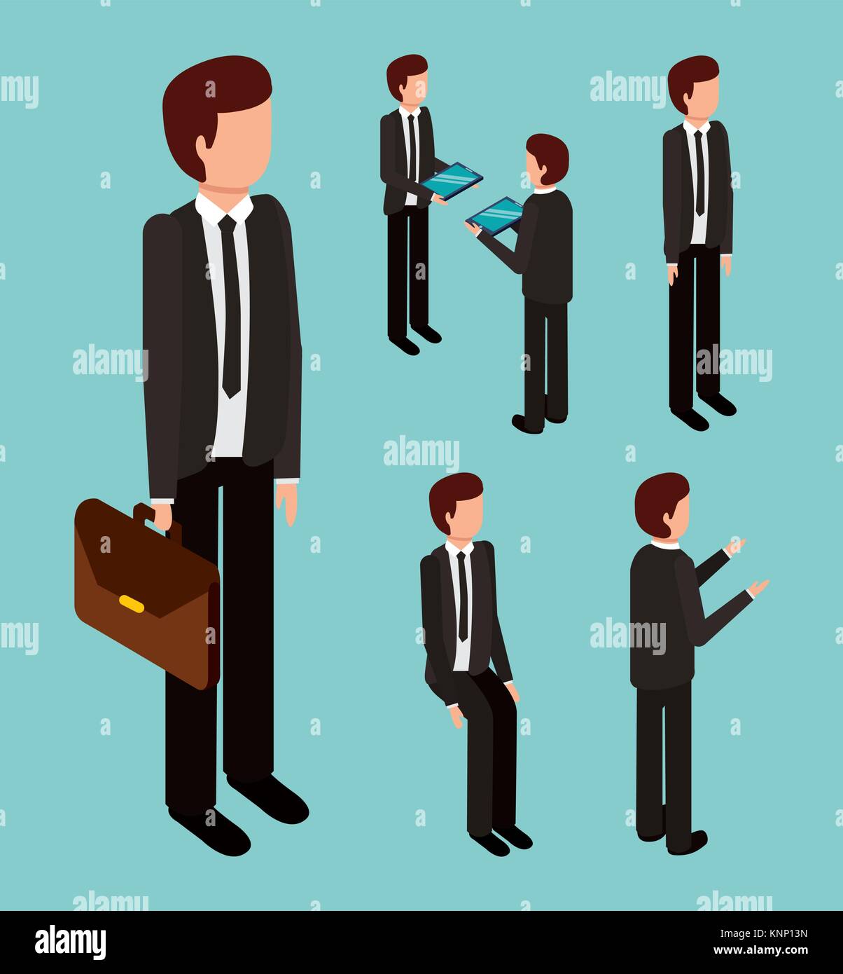 business man with suit tie briefcase and gesture different isometric ...