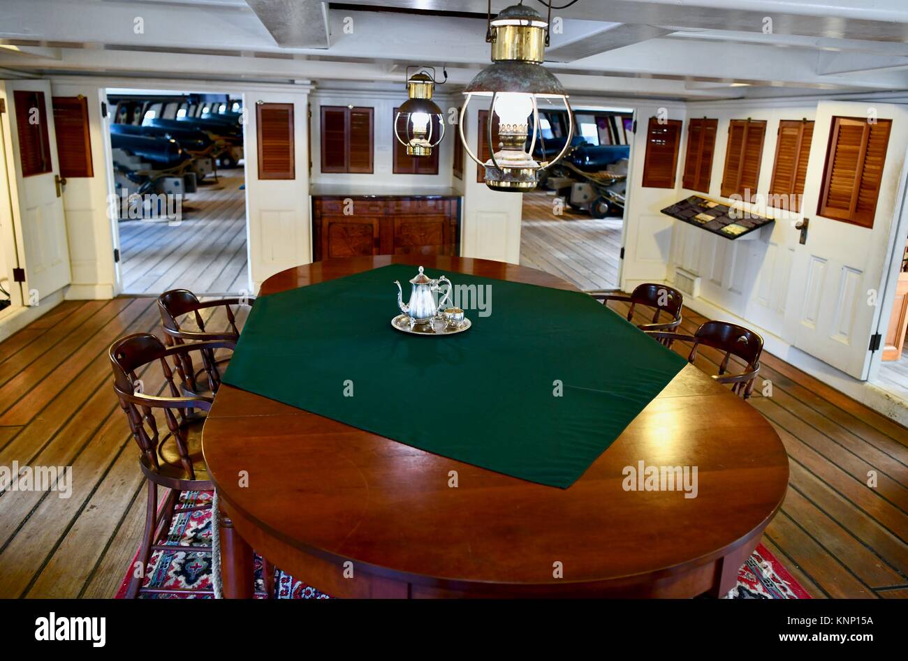 Historic USS Constellation navy ship dining room with dinnerware set ...