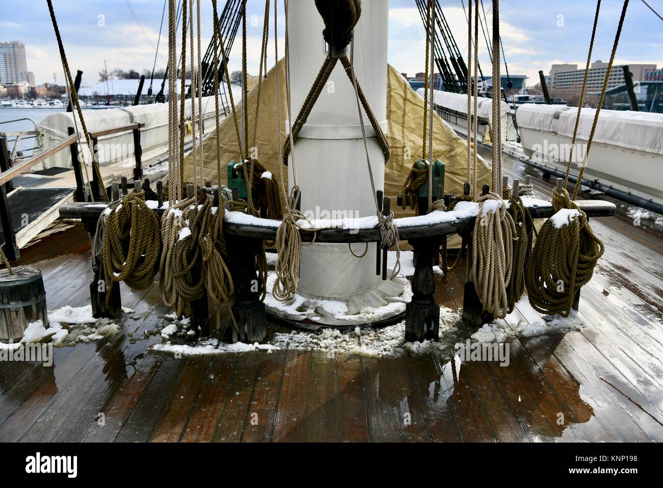Historic USS Constellation navy ship rope, Baltimore, MD, USA Stock ...