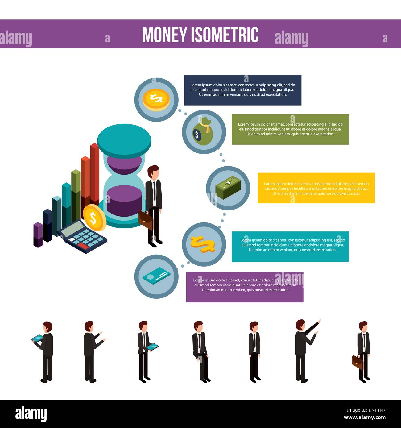 money isometric infographic business man steps financial icons Stock ...