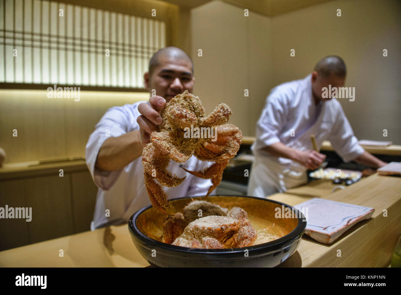 Kegani Hokkaido hairy crab at an omakase sushi restaurant Stock Photo ...