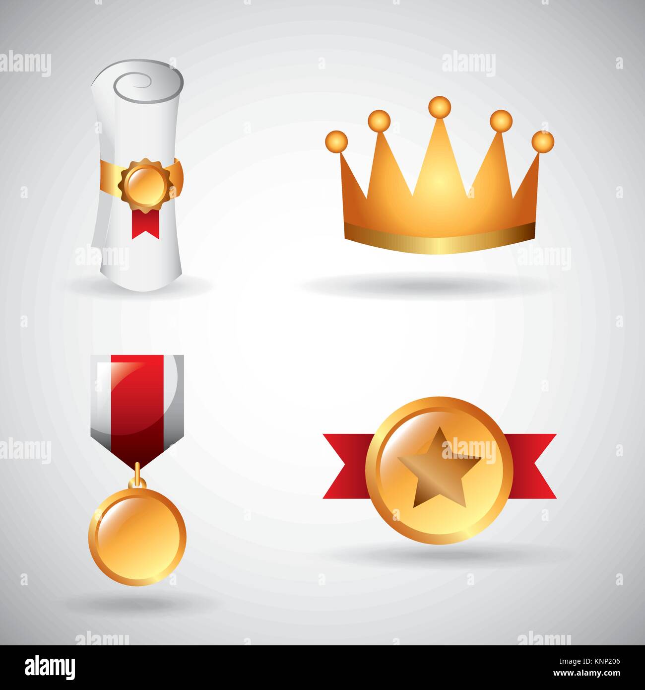 awards trophy medals and winning ribbon success icons symbols Stock ...