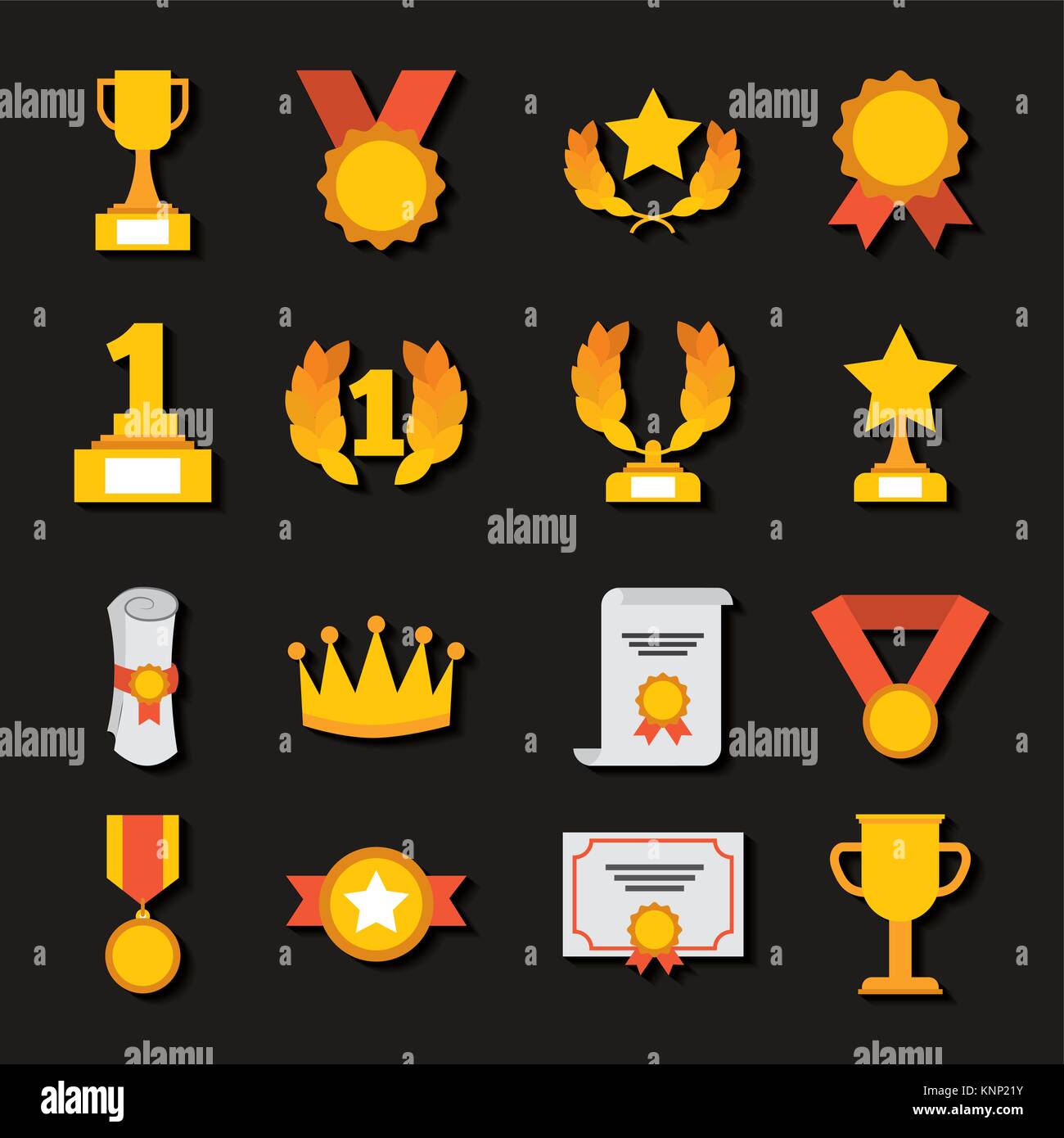 awards trophy medals and winning ribbon success icons symbols Stock ...