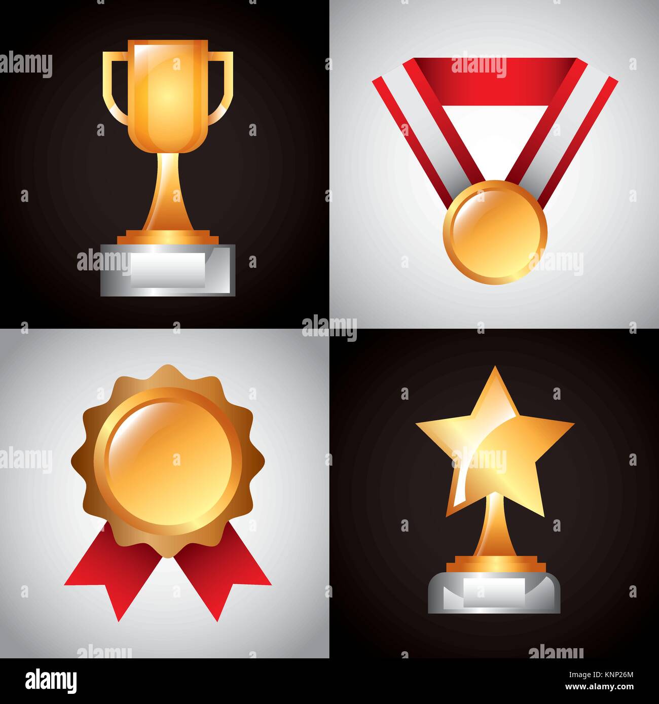 awards trophy medals and winning ribbon success icons symbols Stock ...