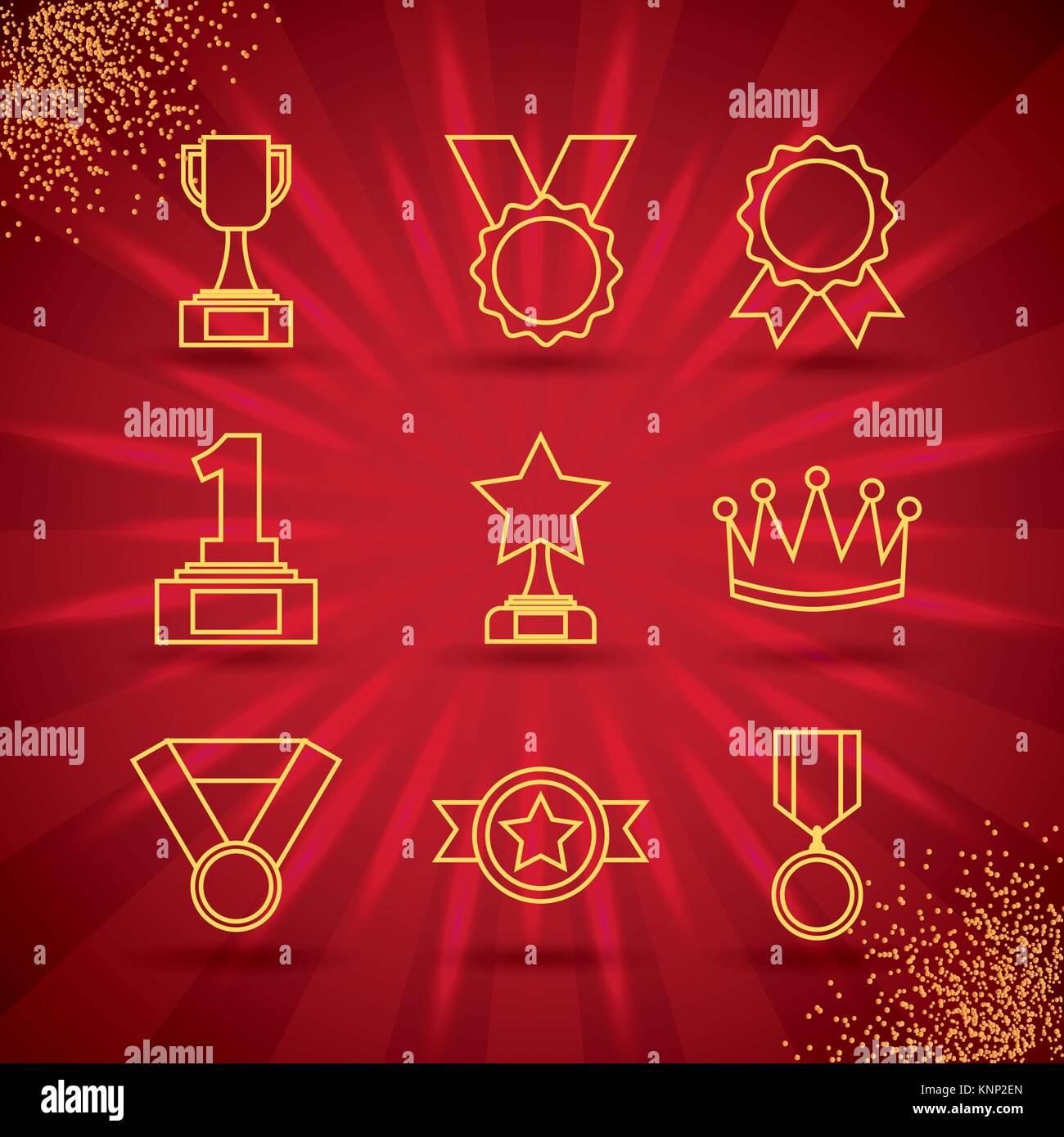 awards trophy medals and winning ribbon success icons symbols Stock ...