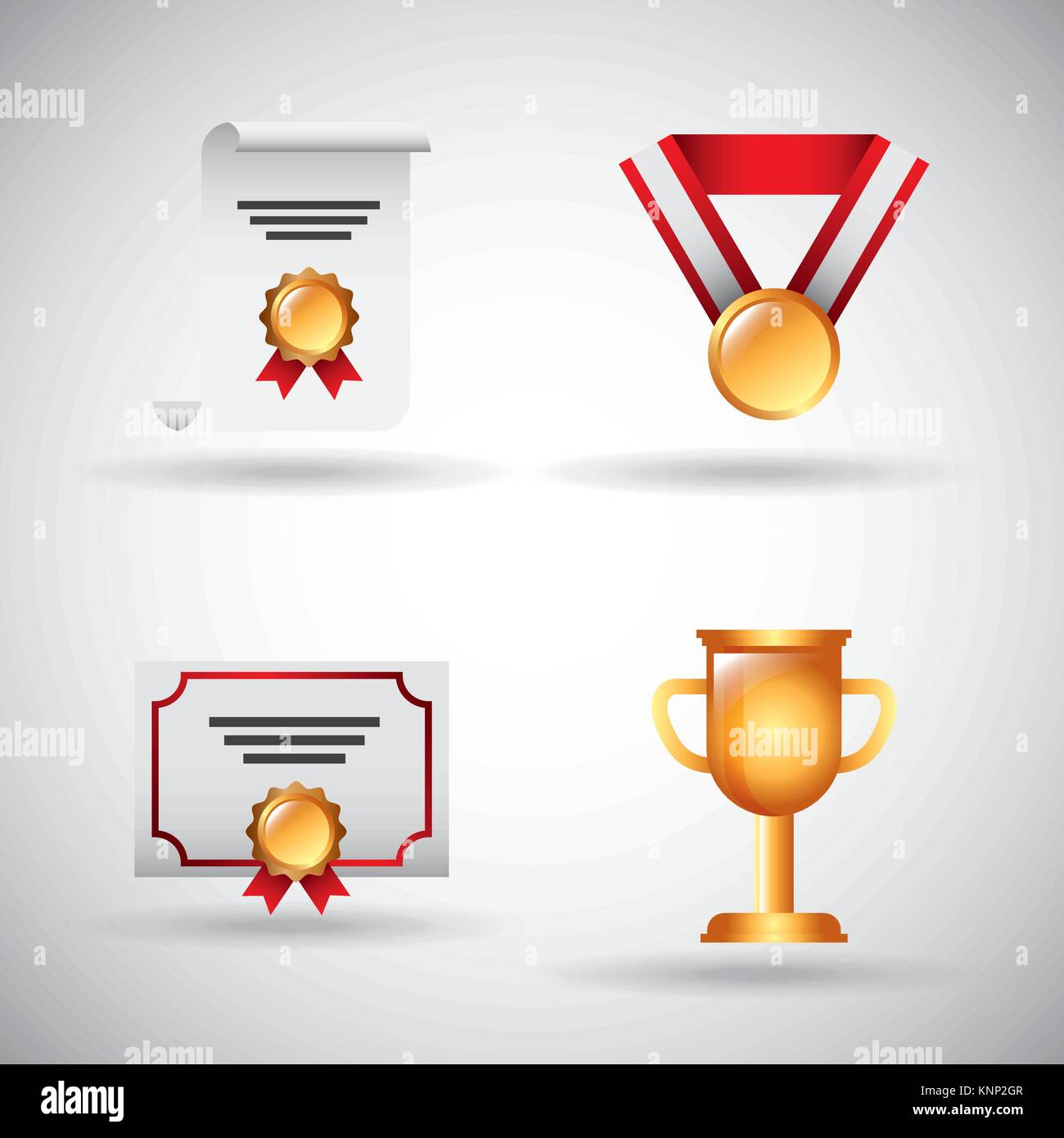 awards trophy medals and winning ribbon success icons symbols Stock ...
