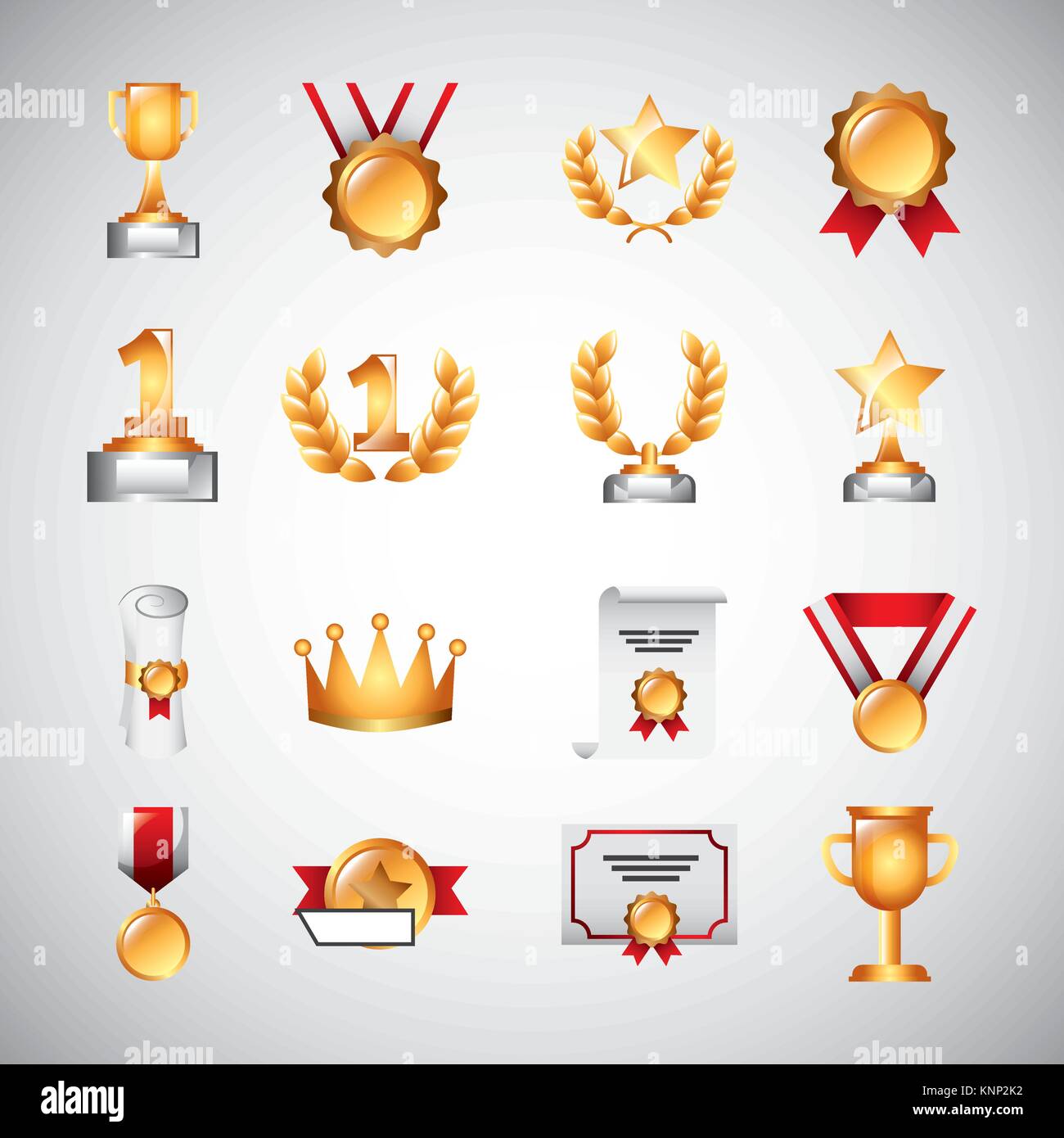 awards trophy medals and winning ribbon success icons symbols Stock ...