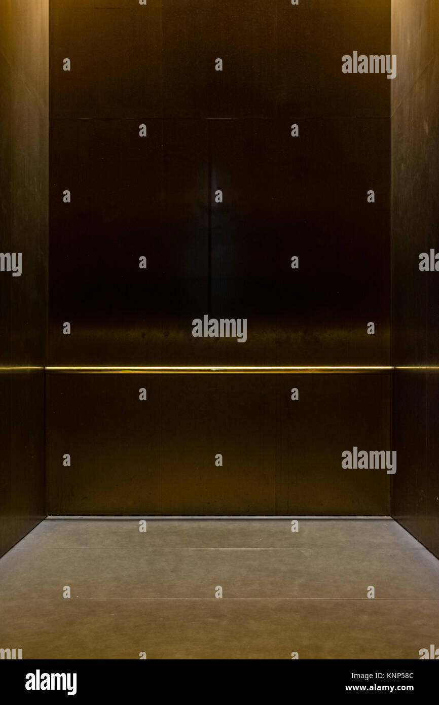 Empty Fancy Elevator Carriage Metal Pole Inside Metal Box Interior ...