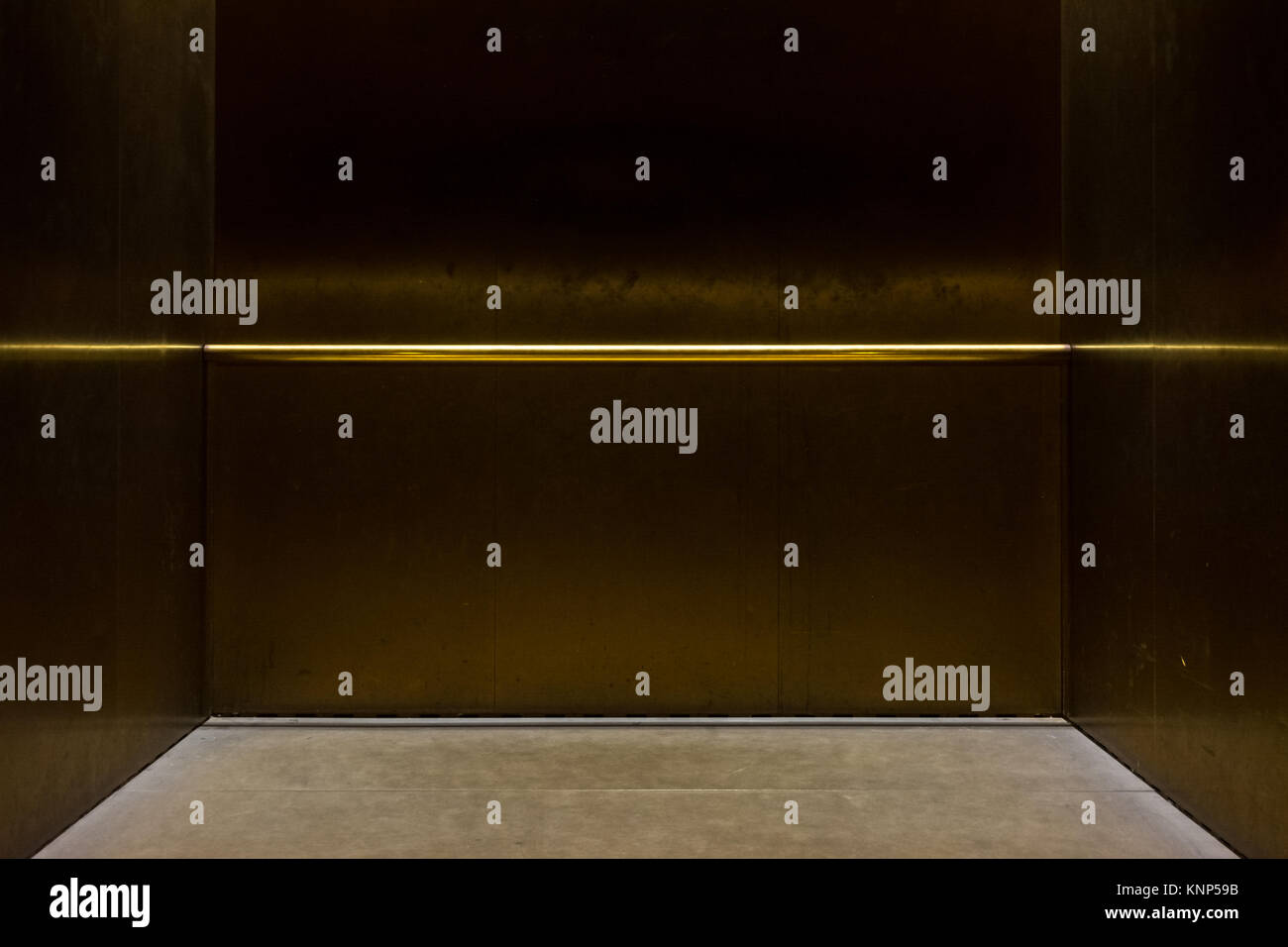 Empty Fancy Elevator Carriage Metal Pole Inside Metal Box Interior ...