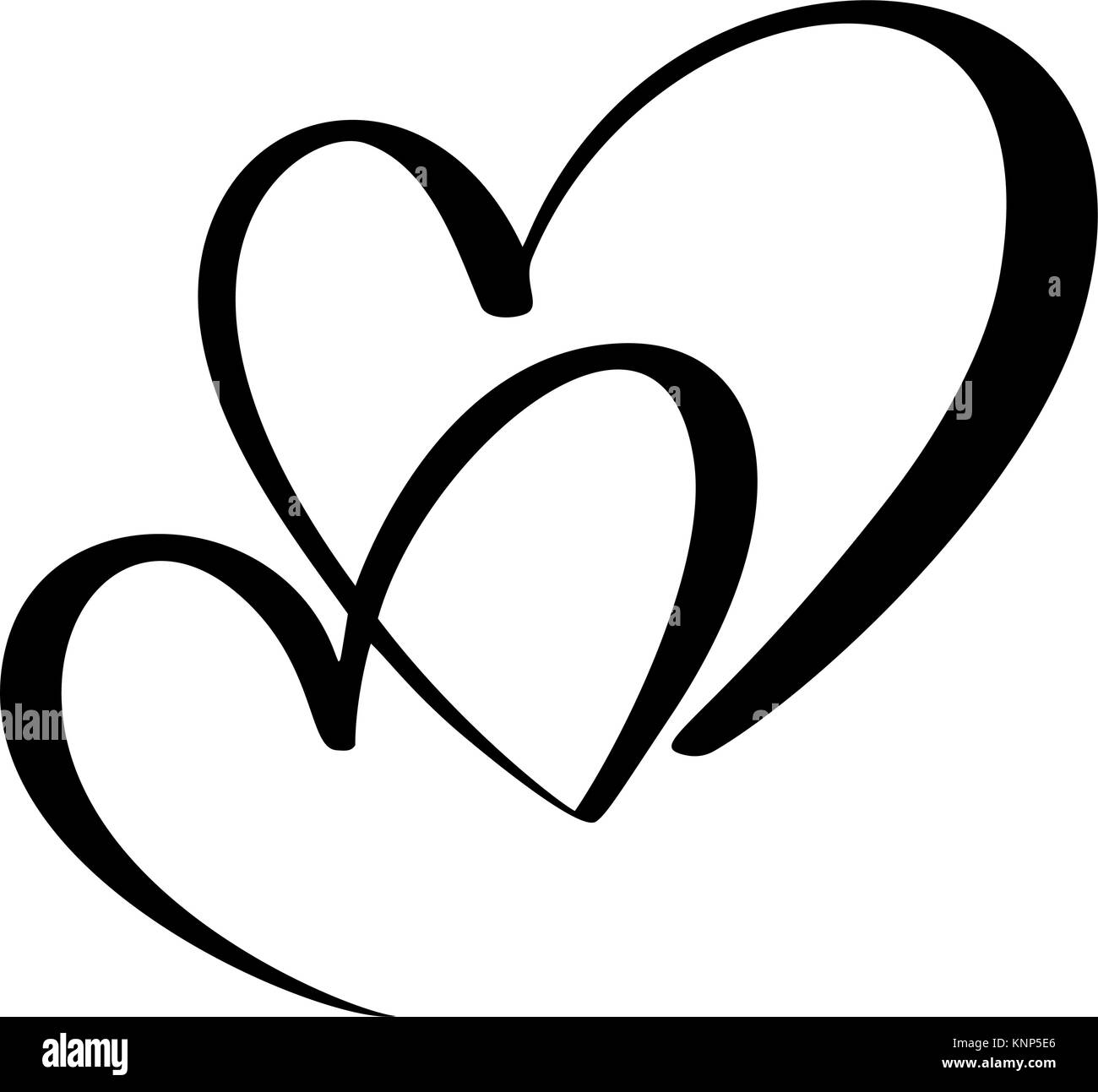 Two lovers heart. Handmade vector calligraphy. Decor for greeting card ...