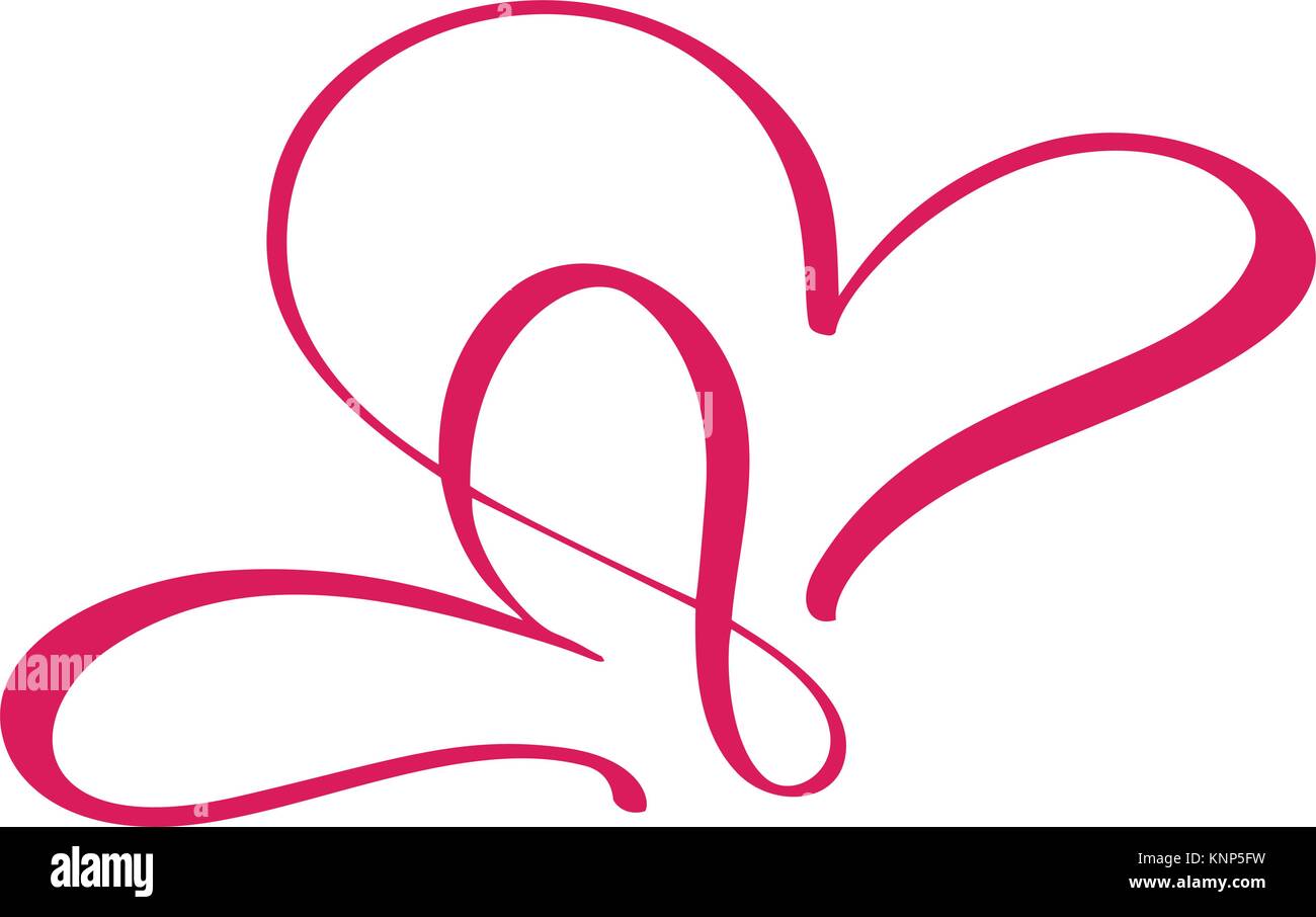 Two red lovers heart. Handmade vector calligraphy. Decor for greeting ...