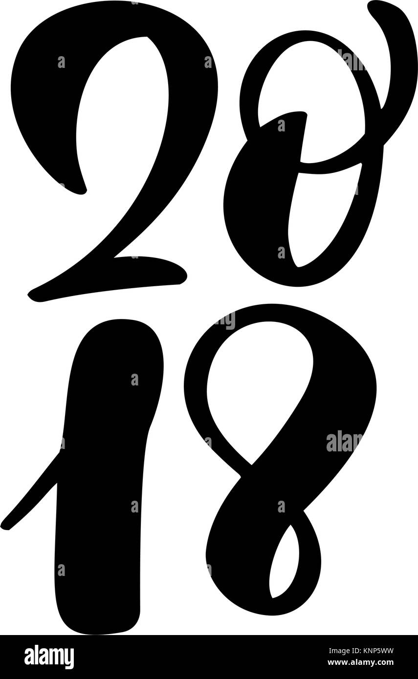Black number christmas 2018 hand drawn lettering on white background ...