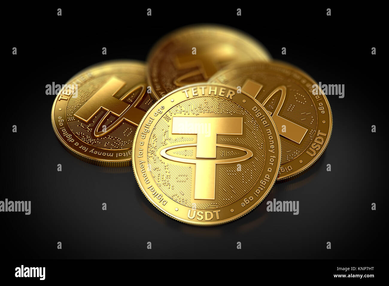 Stack of four golden Tether (USDT) coins laying on the black background ... Stack of four golden Tether (USDT) coins laying on the black background ...