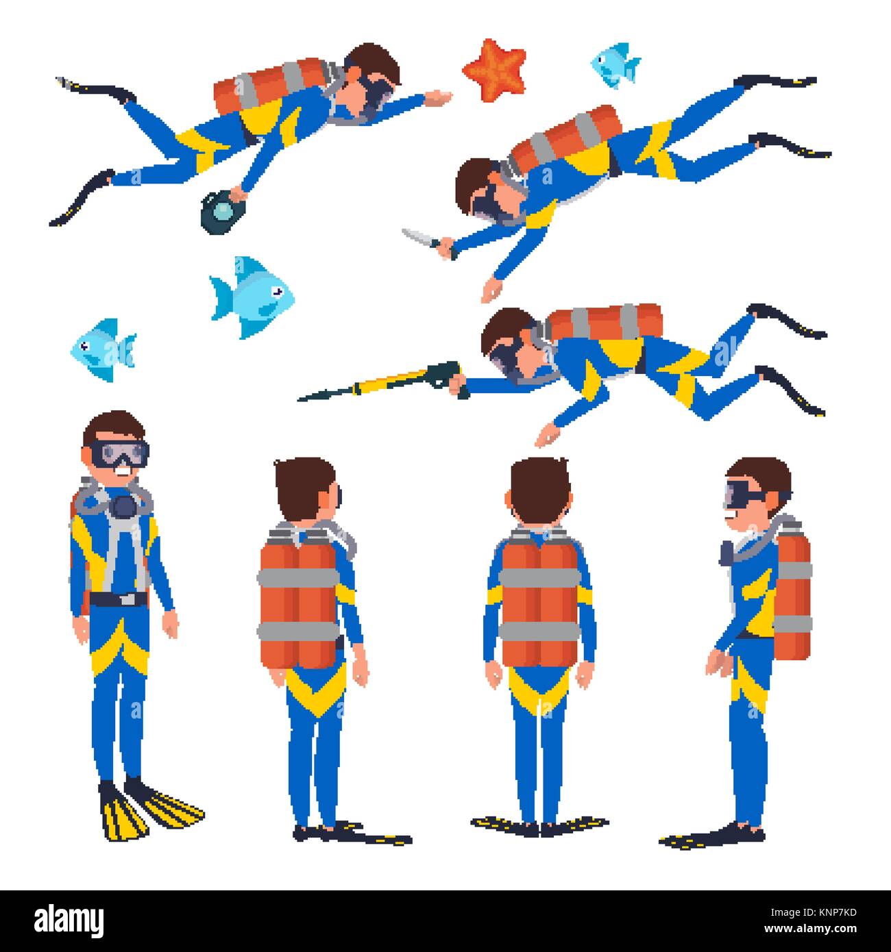 Professional Diver Vector. Underwater Activity And Sports Items ...
