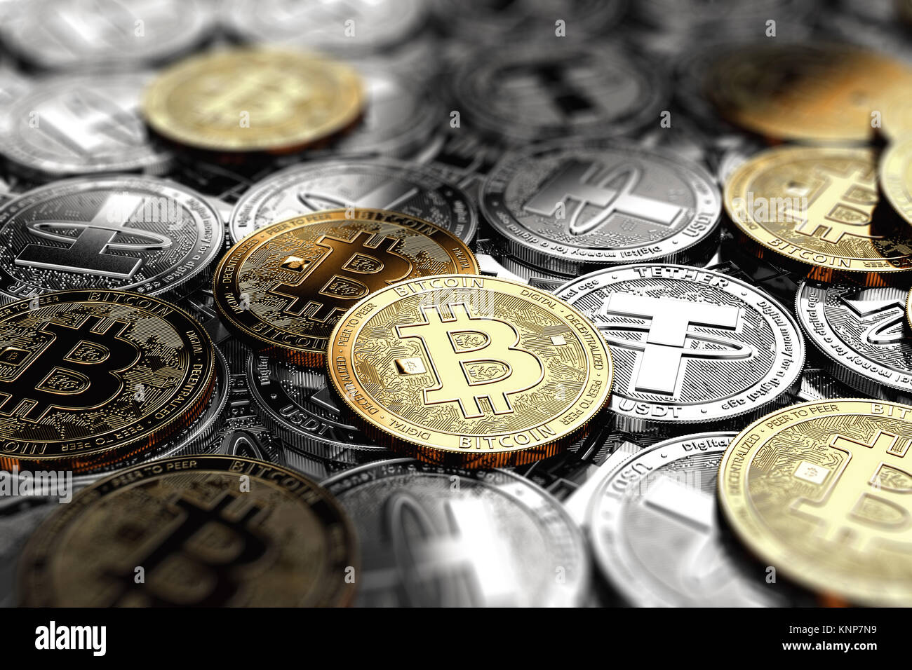 Silver bitcoin laying on top hi-res stock photography and images - Alamy