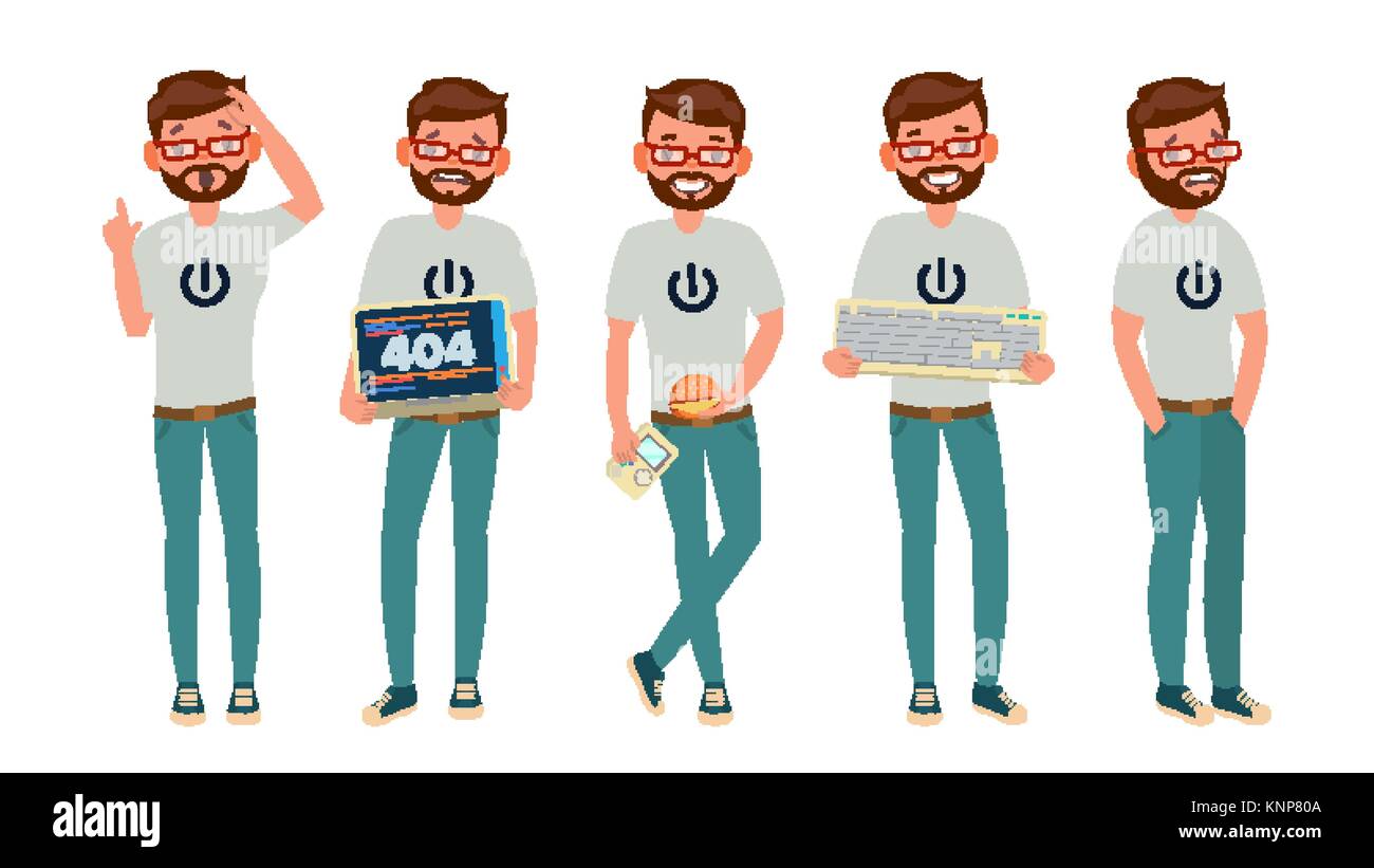 Classic Geek Man Vector. Funny Modern Geek. Sleuthing, Disguising. Flat ...