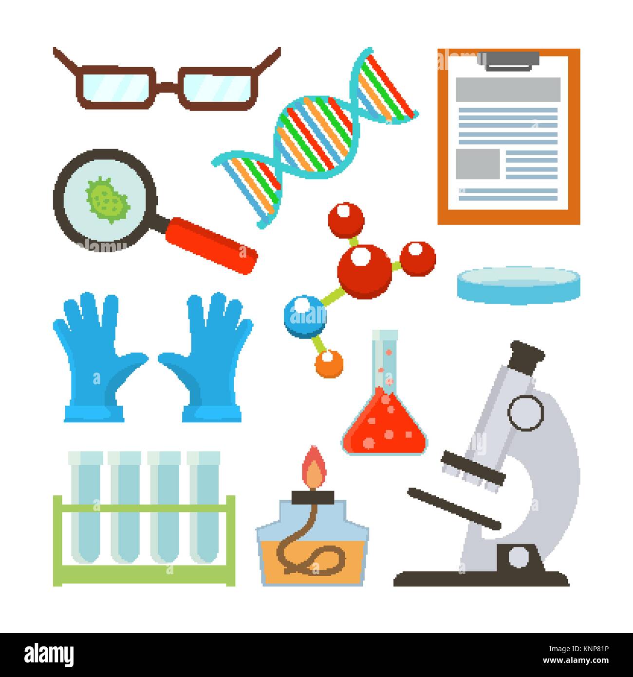 Laboratory Equipment Set Vector. Science Accessories. Glasses, Dna ...
