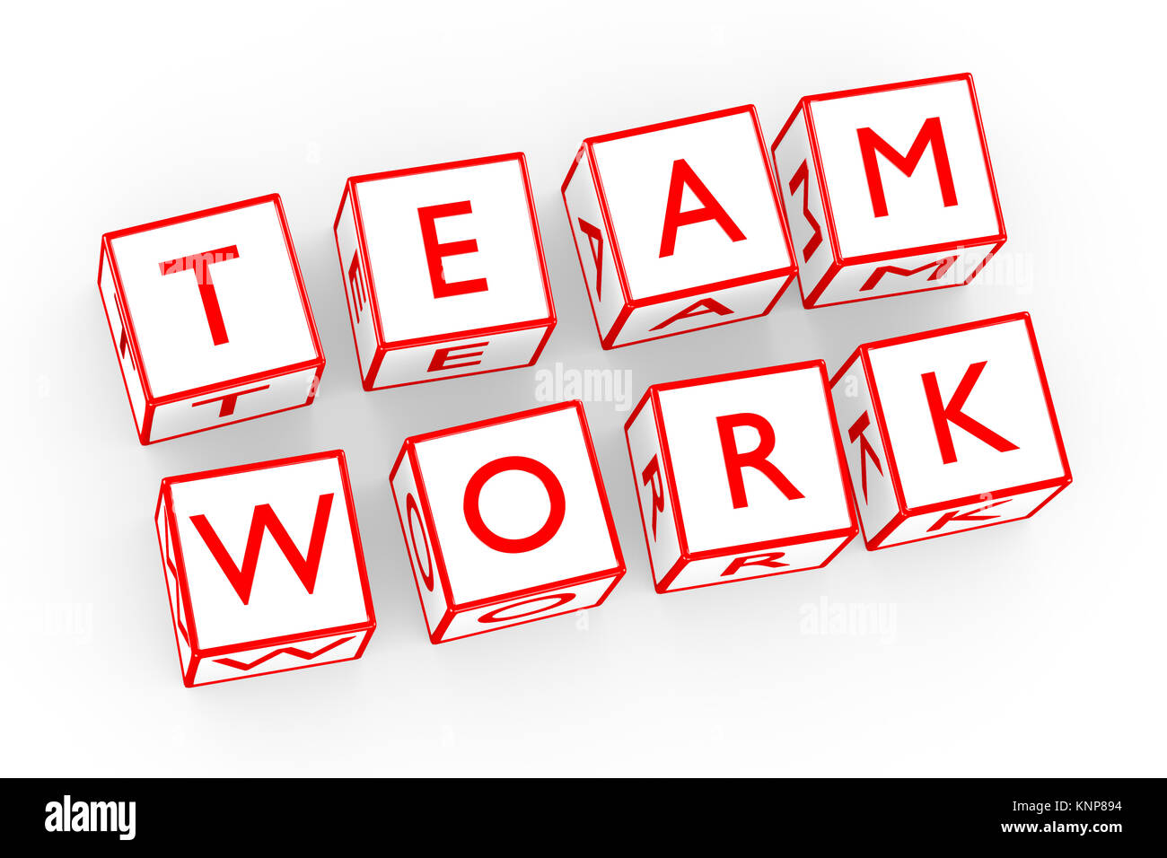 3D abstract rendering of TEAM WORK boxes over white background Stock ...