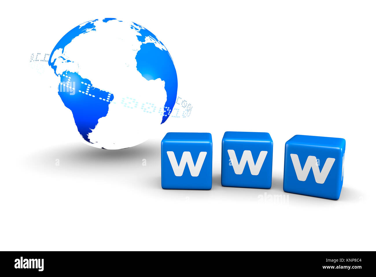 3D rendering of World globe and World Wide Web blue boxes Stock Photo ...