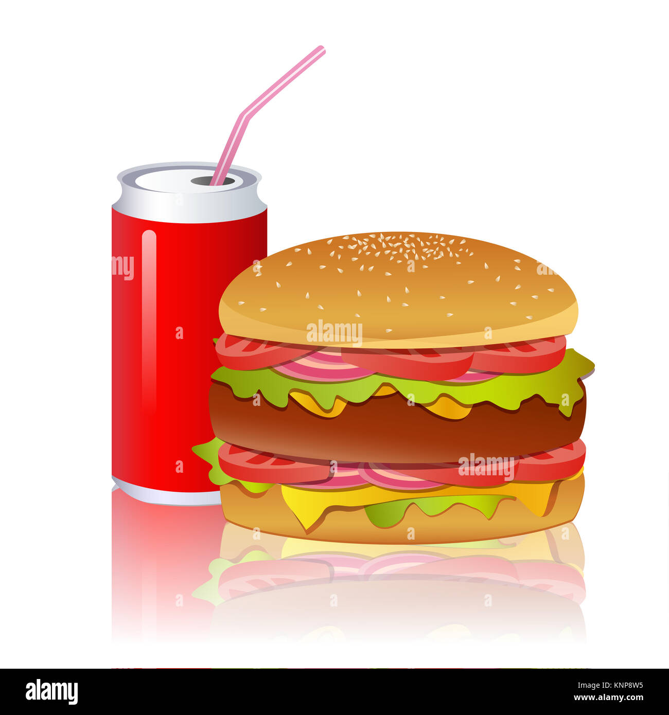 illustration of burger with cold drink on white background Stock Photo ...